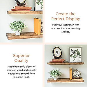 Willow & Grace Wall Mounted Wooden Floating Shelves, Wall Shelves for Bedroom, Bathroom, Living & Laundry Room, Kitchen, Decor - Rustic Farmhouse Small Wood Shelf - Light Walnut (36 Inch Set of 2)
