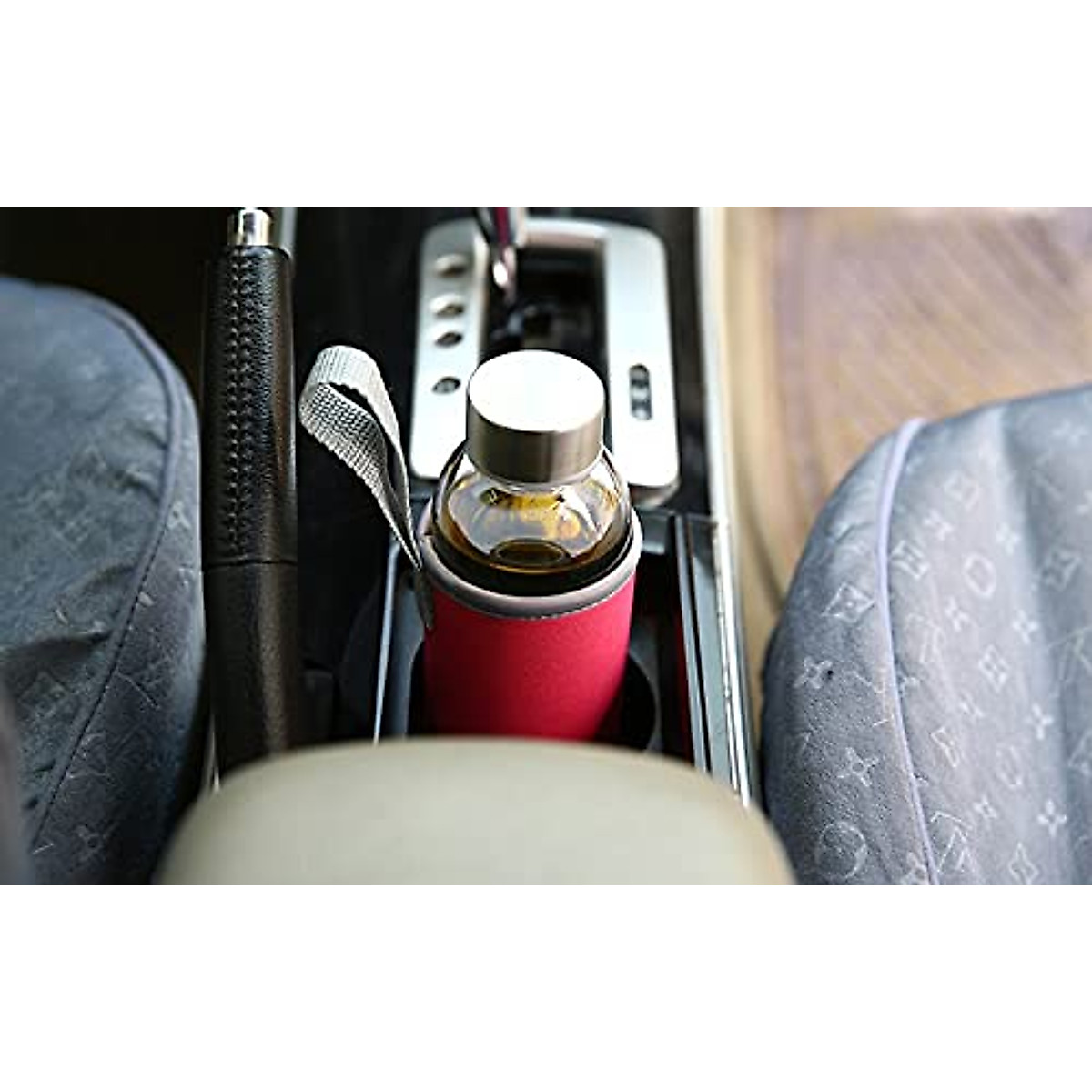 NC Glass Water Bottles with Infuser Strainer 18oz Glass Water Bottle with Stainless Steel Filter Leak Proof Tea Tumbler with Nylon Protective Sleeve (Black, 18OZ)