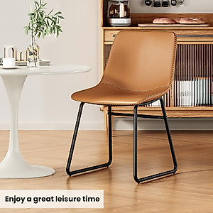 Soohow Set of 2, Kitchen Room Mid Century Midcentury Modern Faux Leather Comfortable, Home, Bistro Coffee Shop, 18" Dining Chairs 2 PCS, Whiskey Brown