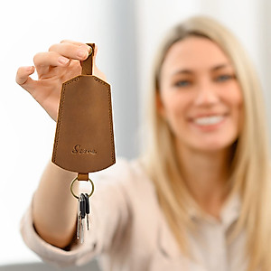 S-ZONE Keychains for Women Men Genuine Leather Car Key Holder Case Key Protector Cover Sleeve Keychain Pouch with metal ring