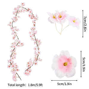 CEWOR 4pcs Artificial Cherry Blossom Flower Vines Artificial Flowers Outdoor Hanging Silk Flowers Garland for Wedding Party Home Bedroom Decor Japanese Kawaii Cute