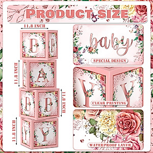 Floral Baby Shower Box Birthday Party Decoration Pink Balloon Blocks First Birthday Centerpiece Decor for Girls Rose Gold Gender Reveal Party Supplies…