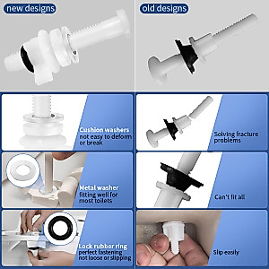 2 Pack White Universal Toilet Seat Screws, Toilet Seat Bolts Replacement Kit, with Nut and Washer, for Top Mounted Toilet Seat Hinges