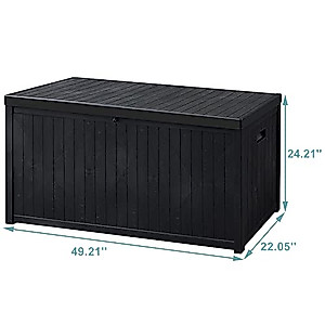 SUNVIVI OUTDOOR 120 Gallon Deck Storage Box with Hydraulic Hinge, Resin Patio Storage Bin with Lockable Lid, Waterproof Outside Storage Container for Cushions, Pool Supplies, Garden Tools, Black