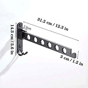 TYXTYX Black Folding Clothes Hanger Wall Mounted, Indoor Outdoor Aluminum Space Savers Clothes Rack, Laundry Hanger Dryer Rack, for Bathroom, Balcony,2pcs+40cm Pole