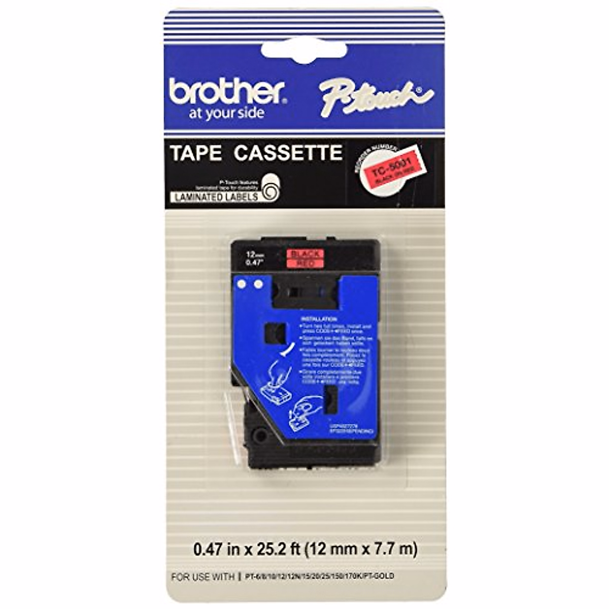 Brother 1/2 Inch x 25 Feet Black on Red for P-Touch (TC5001)