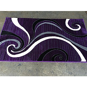 Modern Purple,Black & Grey Door Mat Contemporary Area Rug Swirl Contempo 344 (2 Feet X 3 Feet 4 inch)