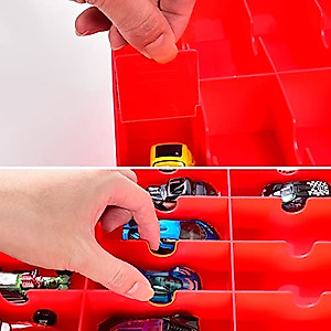 FULLCASE Toys Organizer Storage Compatible with Hot Wheels Car, Container for Matchbox Cars, Mini Toys, Small Dolls, Double Sided Carrying Box for Hotwheels Car- 48 Compartments(Box Only) Red