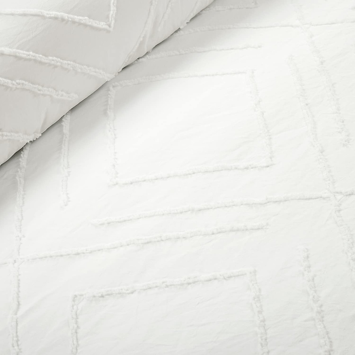 Lush Decor Diamond Clip Jacquard Duvet Cover 3 Piece Set, King, White