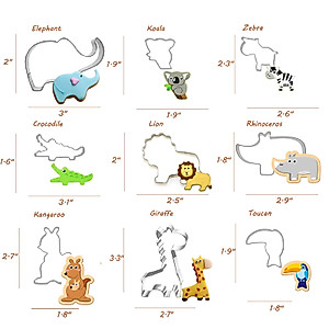 XUNMEINT Animal Cookie Cutter for Kids with Storage Box, Zebra, Giraffe, Toucan, koala, Rhinoceros, Lion, Kangaroo, Crocodile, Elephant Shapes Jungle Safari Cookie Cutters (Happy Zoo)