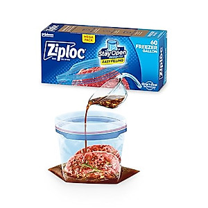 Ziploc Gallon Food Storage Freezer Bags, Stay Open Design with Stand-Up Bottom, Easy to Fill, 60 Count