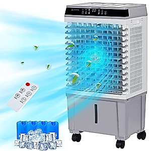 Evaporative Air Cooler, KEGIAN Swamp Cooler with 5.3 Gallon Water Tank, Remote Control, 12 H Timer - Efficient, 3 Modes & Speeds, Humidifying,110° Oscillation,and Portable 3-IN-1 Cooling Fan for Bedroom Home Office