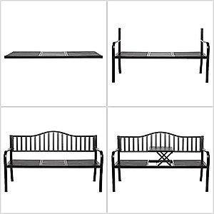 VINGLI 59" Patio Garden Bench Table Outdoor Metal Park Benches,Cast Iron Steel Frame Chair Porch Path Yard Lawn Decor Deck