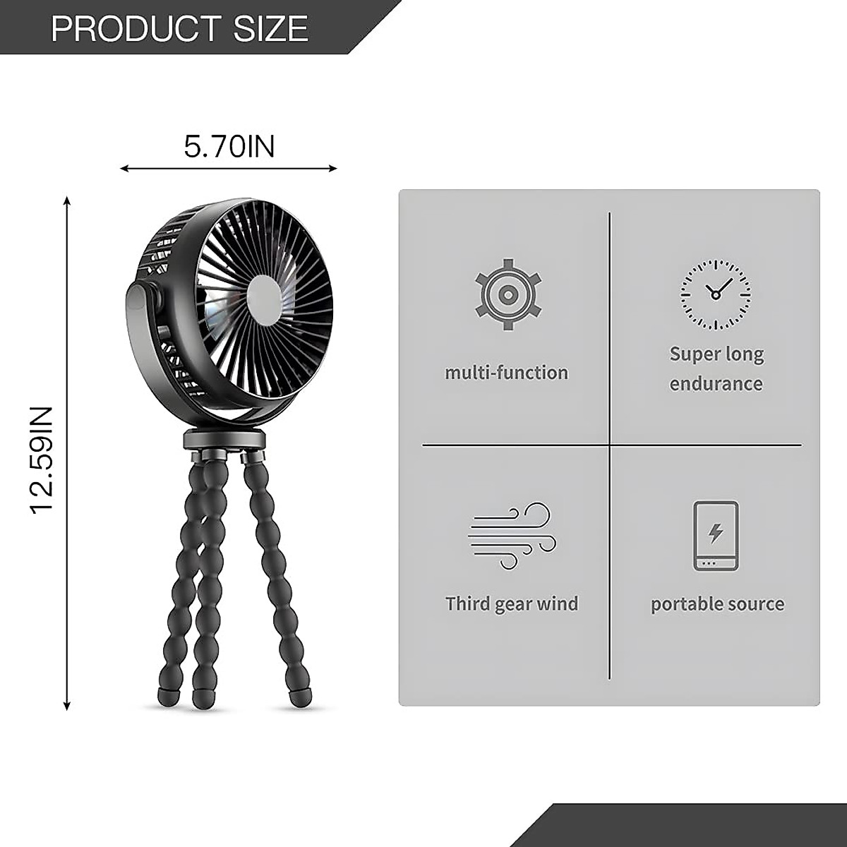 SOVONCARE Stroller Fan Clip on for Baby, Portable Fan for Stroller, Car Seat Fan, Mini Handheld Fan 5200mAh 360°Rotatable Fan with Octopus Tripod Adjustable 3 Speeds Idea Gift