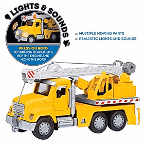 DRIVEN by Battat – Micro Crane Truck – Toy Crane Truck with Lights, Sounds and Movable Parts for Kids Age 3+ , Yellow