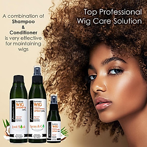 Awesome Synthetic Wig Shampoo & Leave in Conditioner Spray, pH6, Replenishes & Easy Combing, Contains Coconut Oil (Premium Set of 3)