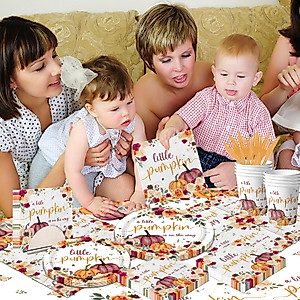 142Pcs Little Pumpkin Baby Shower Decorations-Fall A Little Pumpkin is on the Way Plates and Napkins Set Floral Autumn Thanksgiving Tableware Party Supplies