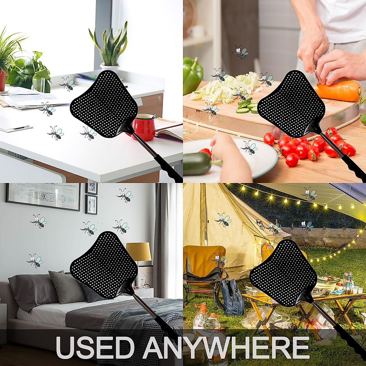 MILEDU Telescopic Fly swatter, Suitable for Indoor/Courtyard/Garden/Classroom/Office Annoying Creatures Such as Flies, Spiders, etc.,3Pcs