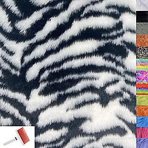 Highshion Artificial Shaggy Faux Fur Fabric | 64" x 36" | Camera Floor Chair Cover Seat Cushion for Any DIY Craft | Rectangular Patch Costume | Plush Crafting Sewing(64"X36"，Zebra Stripe)