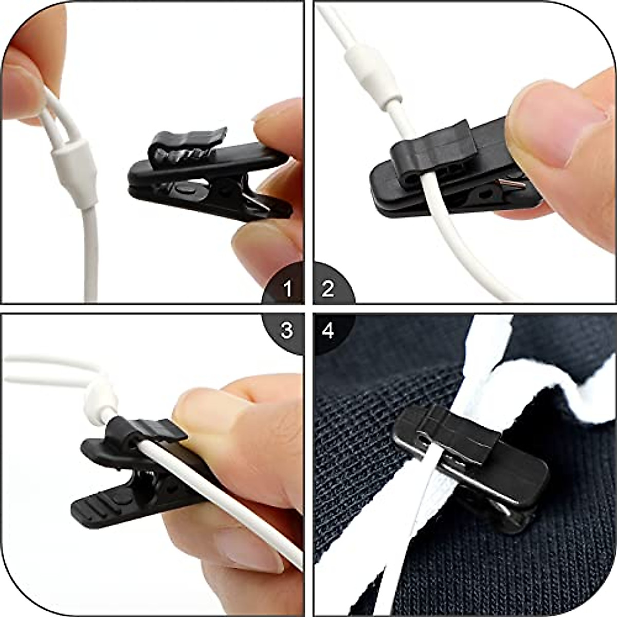 MUZHI Headphone Clip,Small Cable Clothing Clips,Earbud Clip to Keep Earphone/Microphone Cord in Place for 1.5mm Wire Diameter Round Wire Earphone 1 Inch Length,20Pcs (Black)