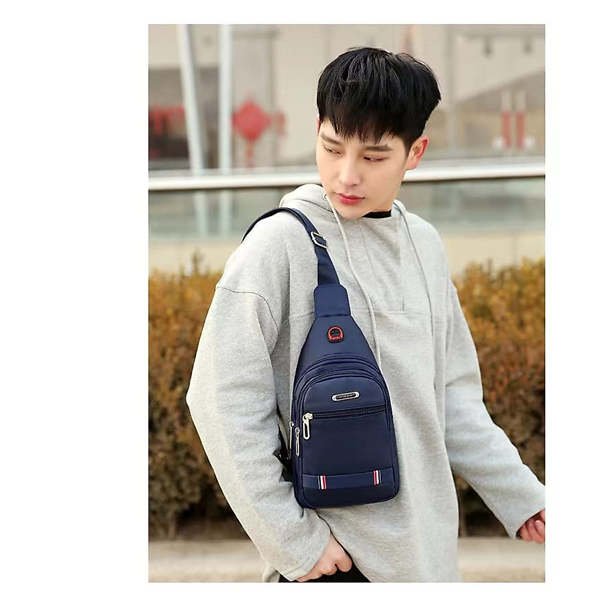 Lmagice Men's chest bag canvas leisure bag sports small backpack oxford cloth single shoulder messenger bag