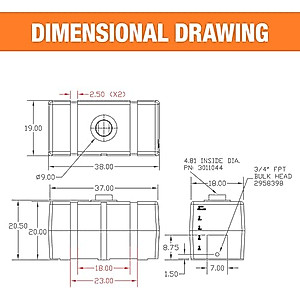 RomoTech 82123919 Horizontal Square Polyethylene Reservoir Water Tank for Farming Construction and More, 50 gallon, saddle