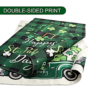 2 Pieces St. Patrick's Day Garden Flag Shamrocks Burlap Yard Flag Welcome Green Hat Truck Decorative Flag Double Sided Holiday Garden Flags for St. Patrick's Day Outdoor Decoration, 12.5 x 18.5 Inches