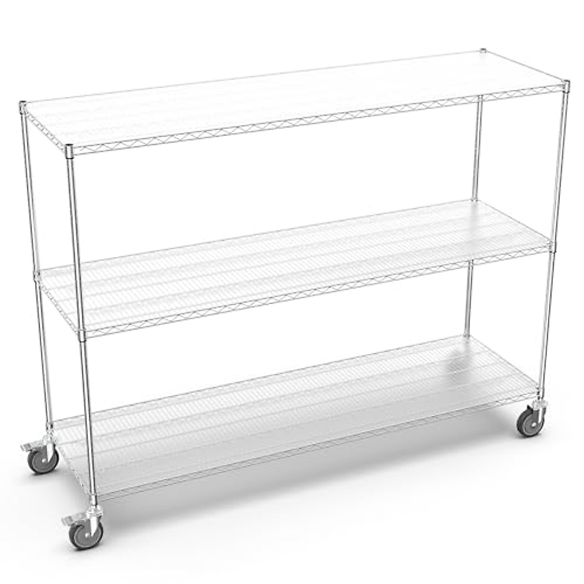 3 Tier NSF Wire Shelf Shelving Unit, 24 x 72 x 62 Inch 3000lbs Capacity Heavy Duty Adjustable Storage Rack with 5in Wheels and Shelf Liners and Extensible Designs Large Utility Storage Rack - Chrome
