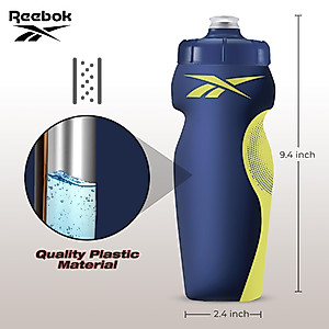 Reebok Squeeze Water Bottles With Athletic Design - Water Bottle 24 oz - Sports Water Bottle - Reusable Water Bottle For Gym, Running, Hiking etc, BPA Free (Navy)