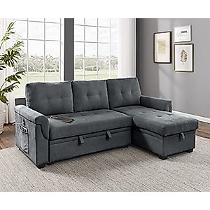 uhome Upholstered Sleeper Sofa with USB Ports sectional Couch Reversible Sofabed, Full XL, Gray
