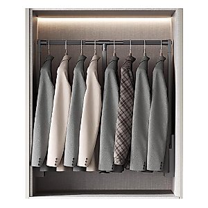Pull Down Closet Rod for Hanging Clothes, Retractable Wardrobe Hanger for Cabinet Inside Width 26"~35", Aluminium alloy Tubing with Plastic Housing, 44 lb Weight Rating