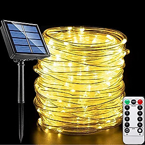 Fairy Lights 66 Feet 200 LED Solar Outdoor Lights, 8 Lighting Modes Twinkle String Lights with Timer, Solar Christmas Rope Lights Outdoor Waterproof for Bedroom Garden Patio Decor, Warm White