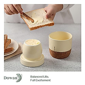 DOWAN Butter Crock for Counter, Butter Keeper with Cork Bottom and Waterline, French Butter Dish with Lid for Home Kitchen Decor, Ceramic Gift, Beige