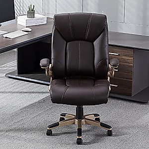 CHIZZYSIT Home Office Chair，Light Luxury Metal managerial Chairs & Executive Chairs，Tilt Function PU Leather Office Desk Chair with Leather flip armrest