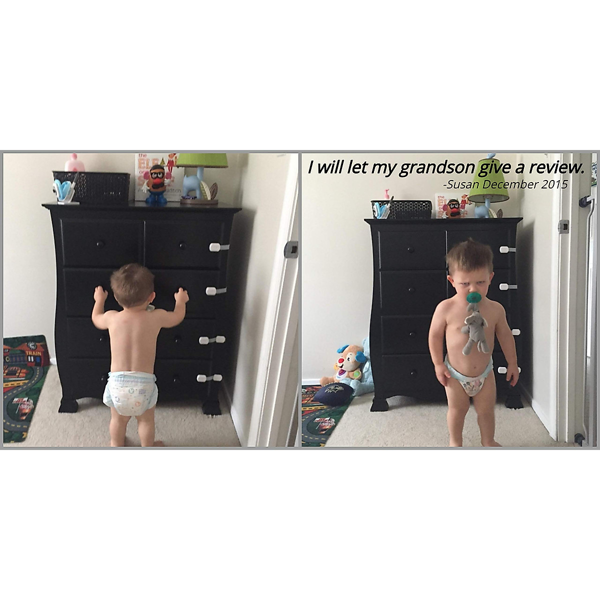 BabyKeeps Child Safety Locks - Latches to Baby Proof Cabinets, Drawers, Appliances - No Drilling - Plus Extra 3M Adhesive Included - Adjustable Length (Black)