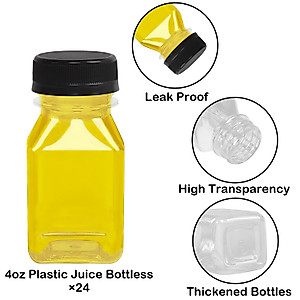 Lainrrew 24pcs 4oz Plastic Juice Bottles with Black Caps - Reusable Clear Containers, Tamper Proof Lids for Smoothies, Milk & Beverages