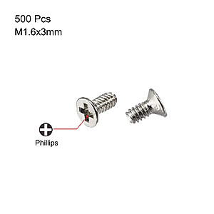 uxcell M1.6 x 3mm Phillips Screw Fastener Silver Tone for Laptop PC TV Fan Switch 500pcs