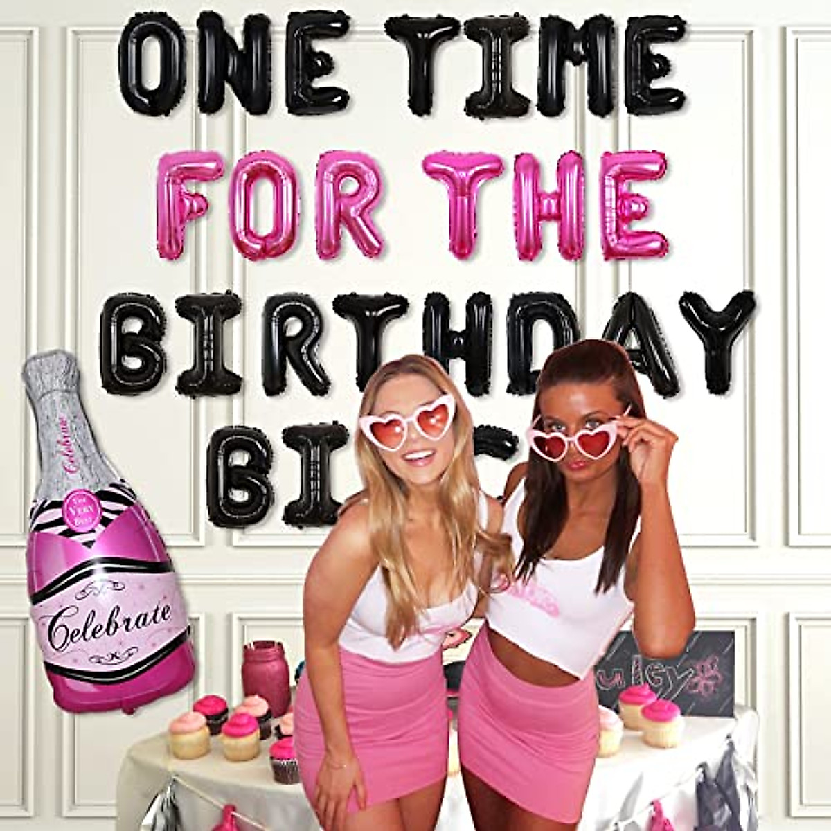 Birthday Party Decorations for Girls Women Hot Pink - One Time for the Birthday Bitch Balloons, Pink Champagne Bottle Foil Balloon for 18th 25th 30th 40th Women Girls Funny Birthday Party Supplies