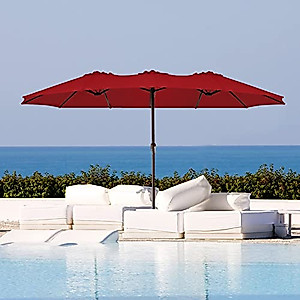 JEAREY 15FT Patio Umbrella Double-Sided Outdoor Market Extra Large Umbrella with Crank Handle for Garden, Deck, Backyard and Pool