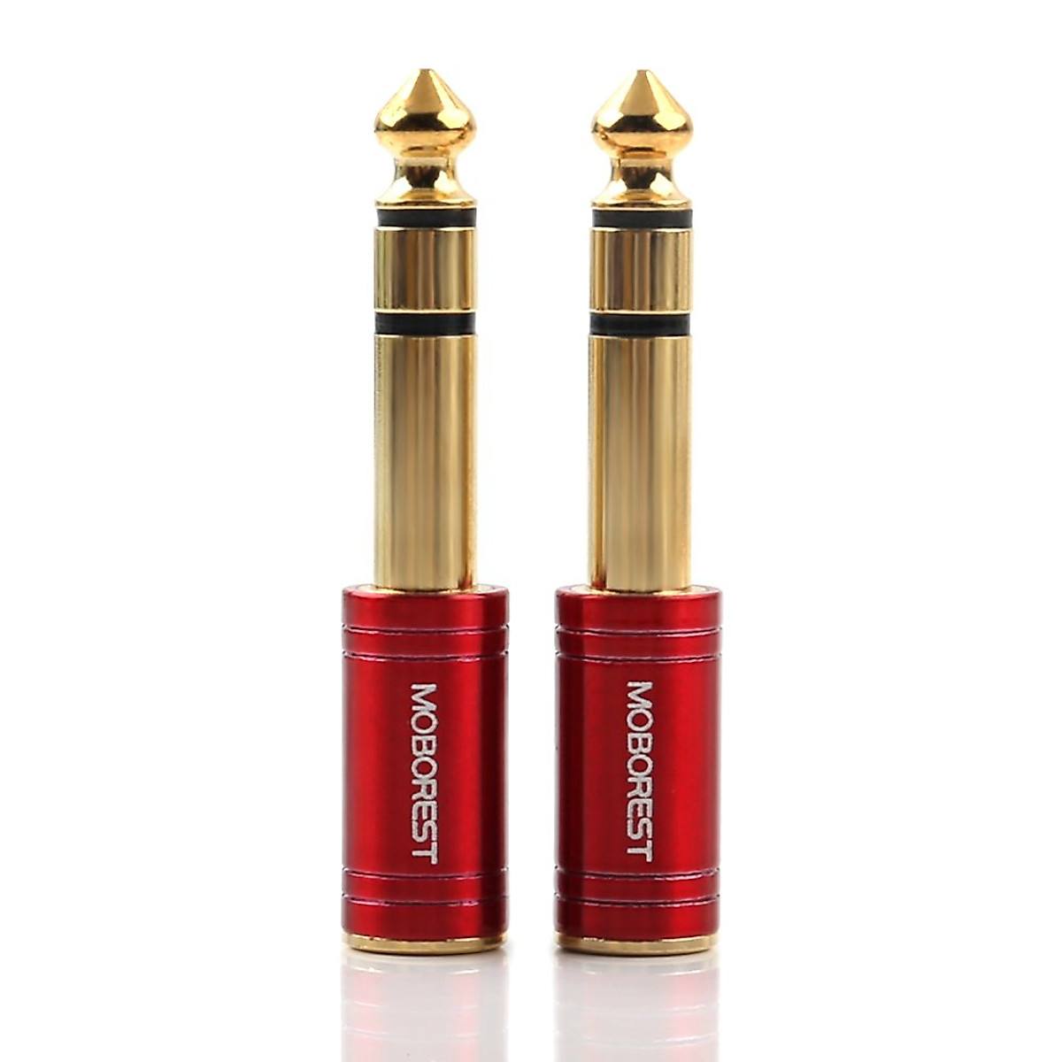 MOBOREST 1/4 Male to 1/8 Female Pure Copper Adapter, 6.35mm Stereo Male to 3.5mm Plug Jack Female Stereo Adapter Red 2-Pack