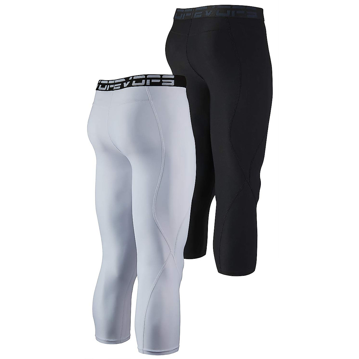 DEVOPS 2 Pack Men's 3/4 Compression Pants Athletic Leggings (Large, Black/White)