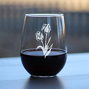 Tulip Stemless Wine Glass - Floral Themed Decor and Gifts for Flower Lovers - Large 17 Oz Glasses