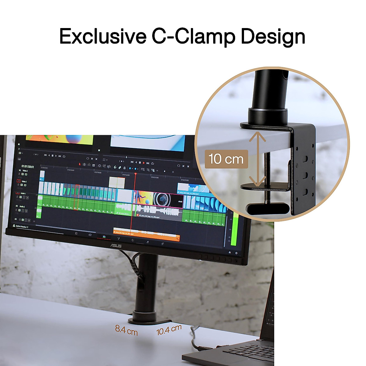 ASUS ProArt Desk Mount Kit (ACL02) – Supports Most 24” to 34” Proart Displays, C-Clamp, Mounting Base, Ergonomic Adjustments, Clean Desk Setup, Free Up Desk Space, Quick and Easy Set-up, Minimal