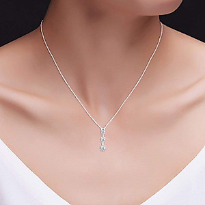 AFFY Past Present Future Three Stone Pendant Necklace in 14K White Gold Over Sterling Silver