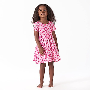Gerber Baby Girls Toddler Buttery Soft Short Sleeve Twirl Dress with Viscose Made from Eucalyptus, Heart Felt, 5T