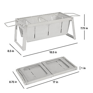 Aspect Living 64966 Portable Stainless Steel Charcoal Grill - Foldaway Design for Outdoor BBQs, Camping, Tailgating & Travel - Durable Construction with Charcoal Grate & Carry Bag Included.