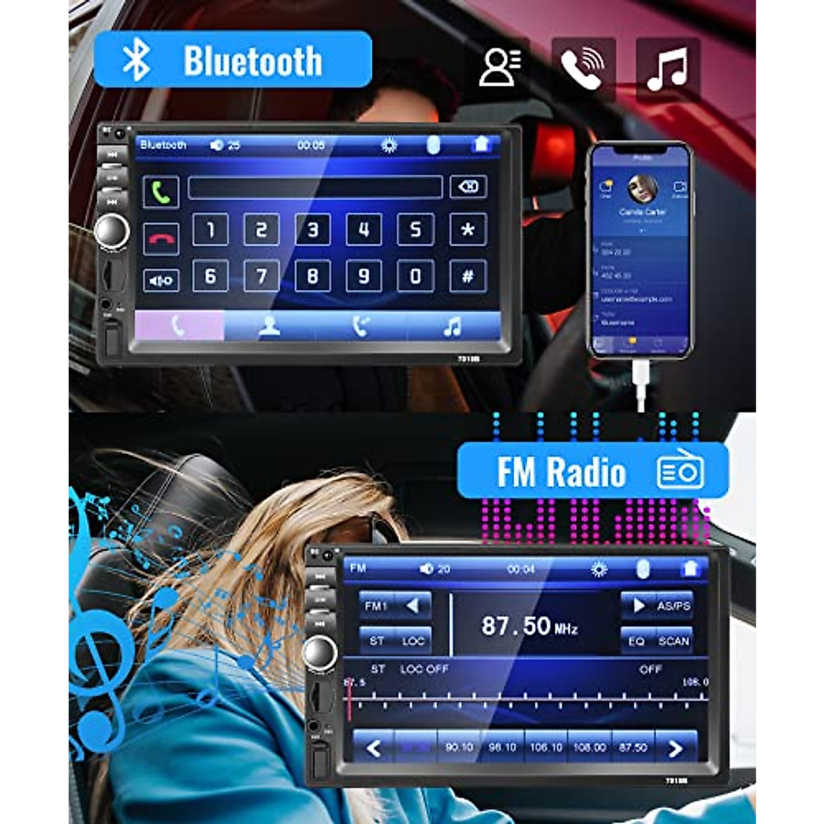 Car Radio Double Din Car Stereo, Rimoody 7 Inch Touch Screen Car Radio with Bluetooth Mirror Link USB FM Radio Audio Receiver Head Unit with Backup Camera Remote Control
