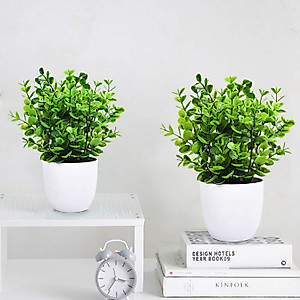 Sunm Boutique Eucalyptus Potted Plant, Mini Artificial Plants with 9 Branches Eucalyptus Leaves in Pots, Green Faux Potted Plants for Office Table Bathroom Greenery Room Home Decor