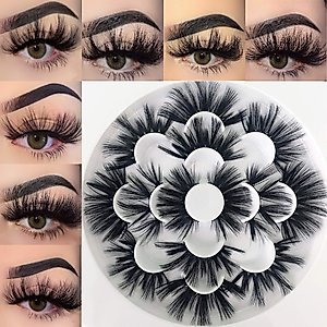 MIKIWI 25mm Faux Mink Lashes, 6D lashes, Faux Mink Eyelashes, Dramatic Lashes, 7 Pairs Fluffy Mink Lashes, 25 mm Lashes for Halloween Party