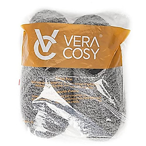 VeraCosy Women's Fuzzy Teddy Slippers Lightweight Memory Foam Indoor House Shoes (7-8, Grey)
